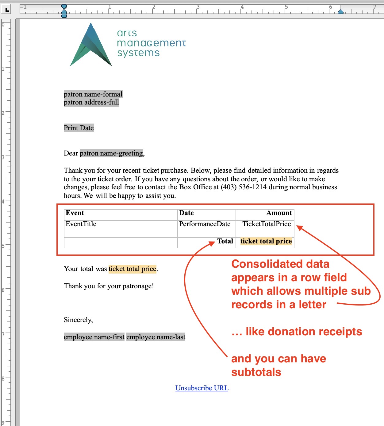 Creating A Ticket Confirmation Form Letter Arts Management Systems