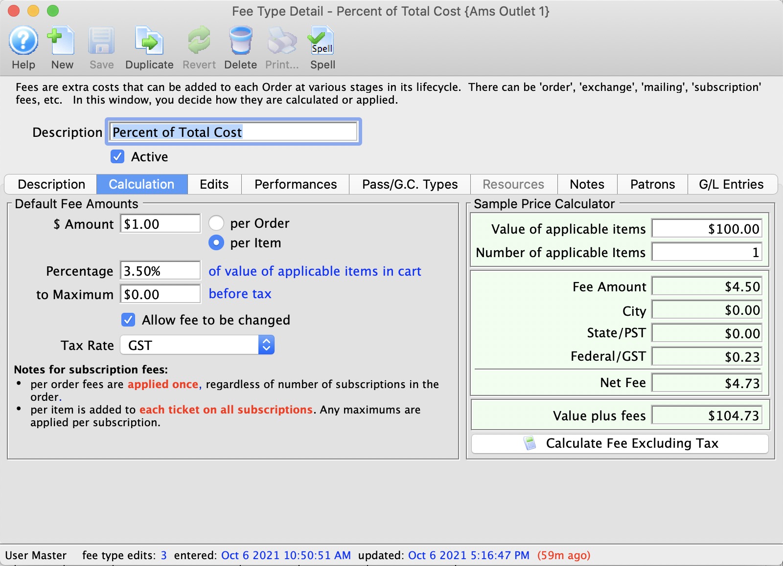 Calculation Tab