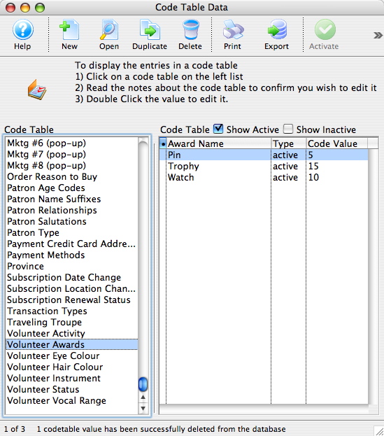 Code Tables - Awards Code | Arts Management Systems