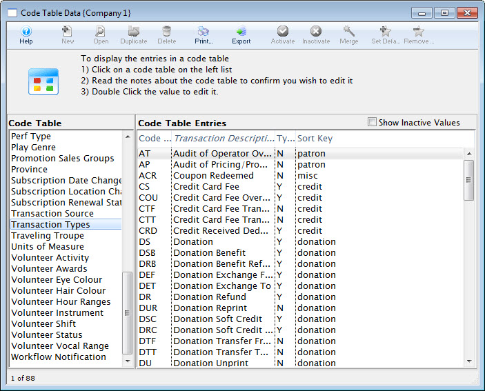 Transaction Types | Arts Management Systems